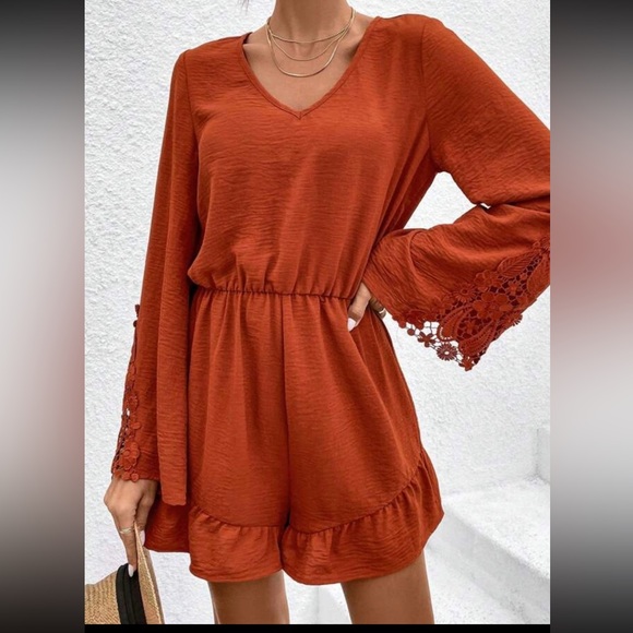 Pants & Jumpsuits | Rust Orange Long Sleeve Romper | Poshmark
